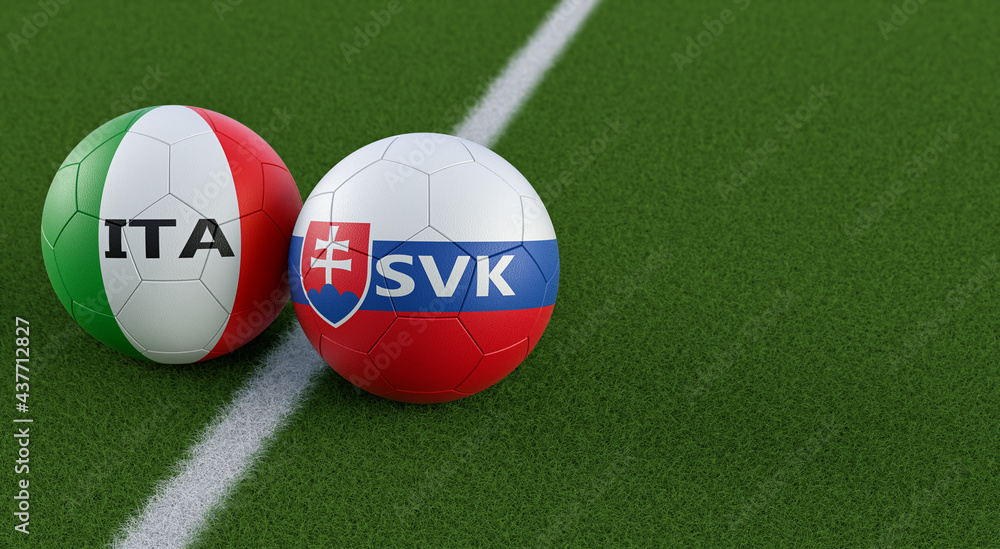 Italy vs. Slovakia Soccer Match - Leather balls in Italy and Slovakia ...