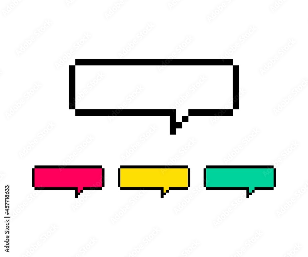 Pixel art 8-bit speech bubble cloud set in different shapes and colors ...
