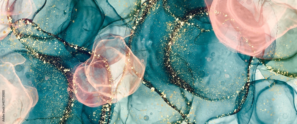 Alcohol ink art with gold elements, modern fluid background with gold ...