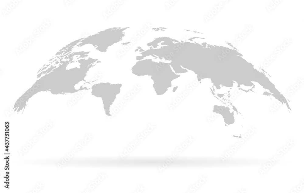 one color grey world map isolated on transparent background. World ...
