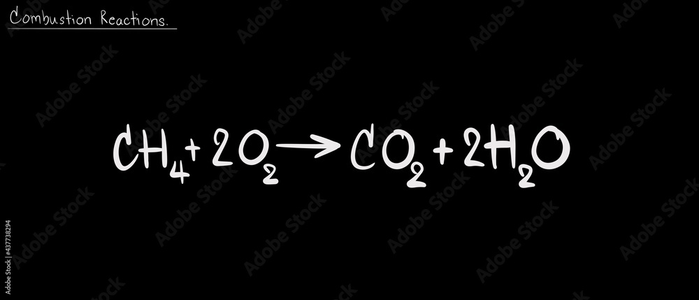 Combustion equation, combustion reaction on blackboard, chemistry ...