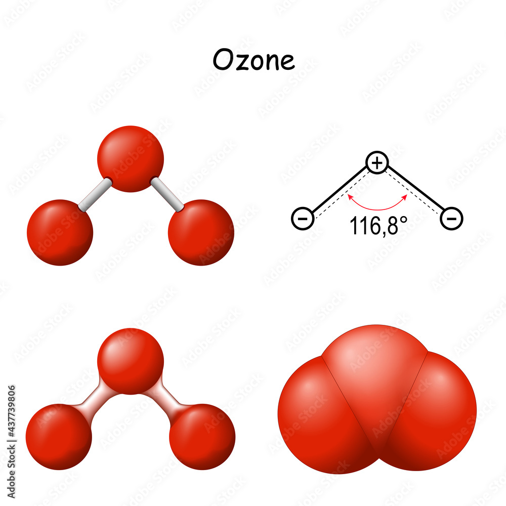 Ozone. Structural Chemical Formula and Molecule Model of O3. vector de ...
