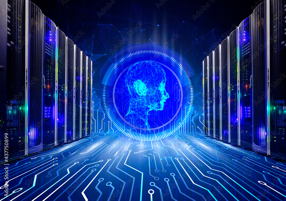 3D render AI. Artificial intelligence concept. Ai digital brain ...