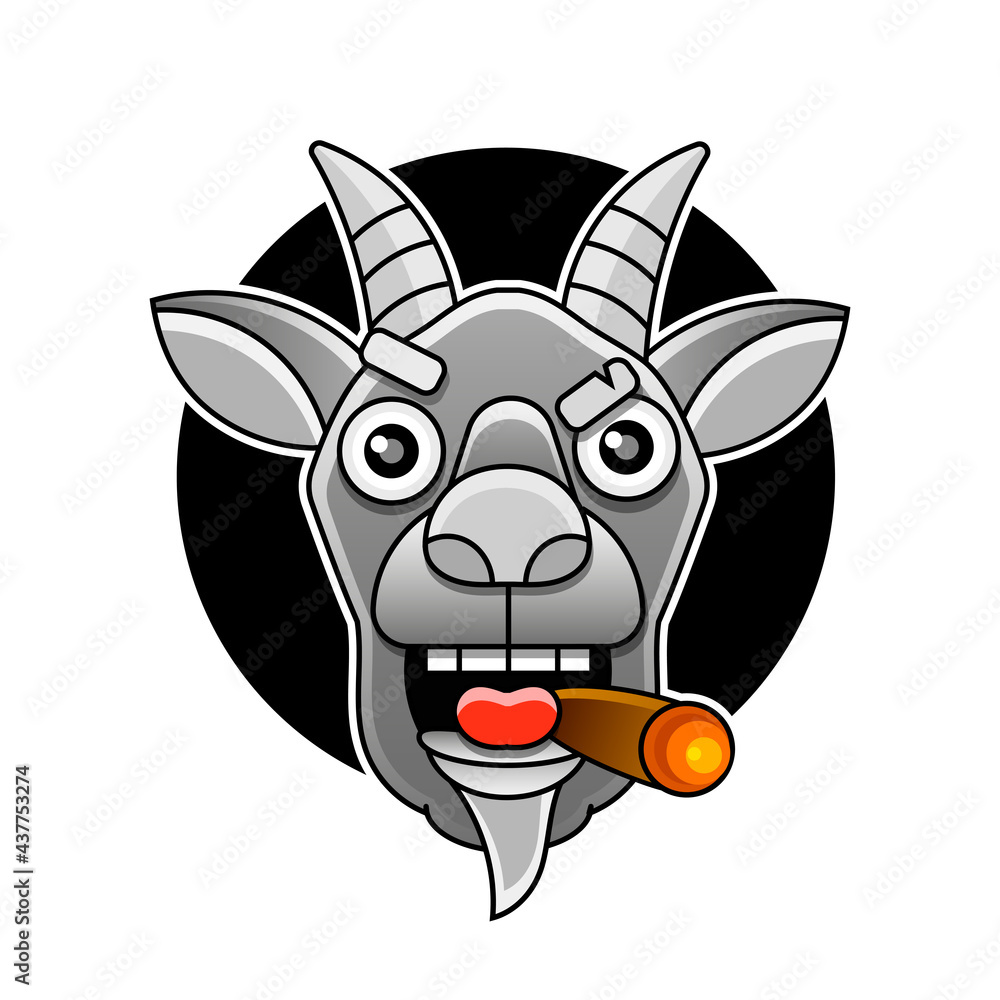 Side view goat head logo template for meat and dairy products, cartoon ...