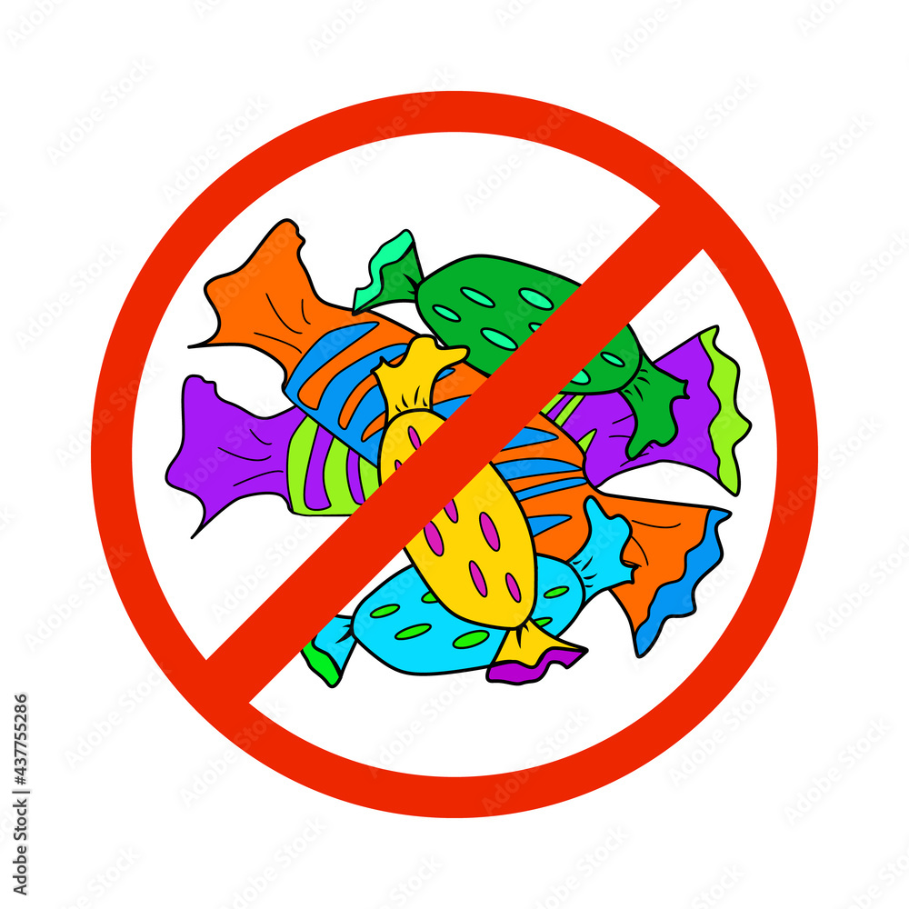 No sweets and candies prohibition sign isolated on white background ...