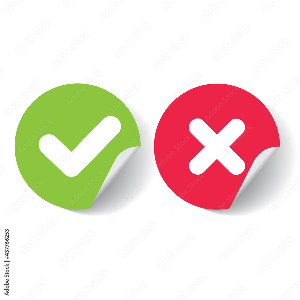 Vector green check mark stickers with curled edges. Stock Vector ...