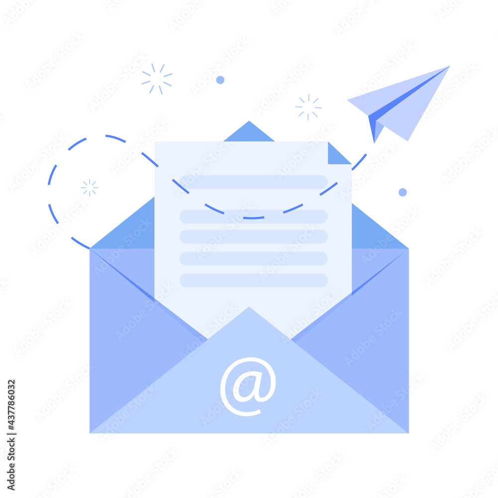 Email envelope with open blank. Isolated on white background ...