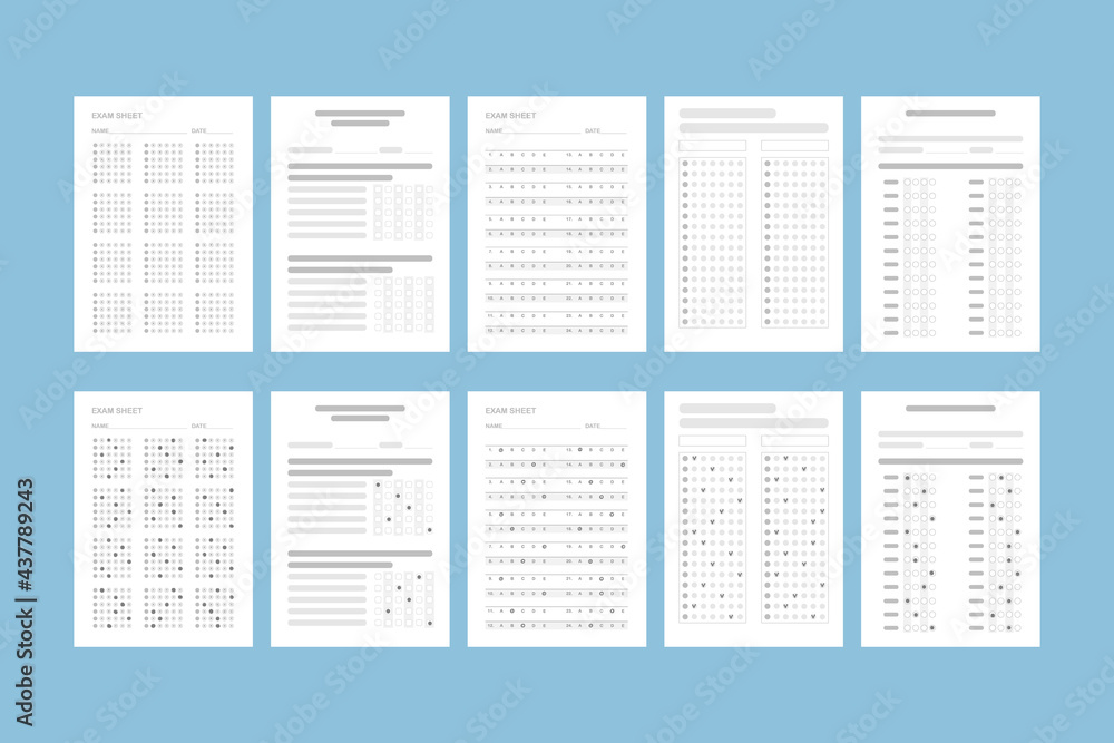 Realistic exam sheets school test with task and answer set ...