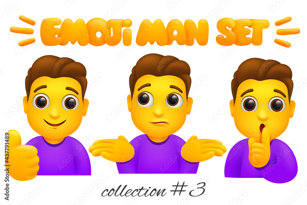Set of emoji man characters. Cartoon style emoticon collection. Thumbs ...