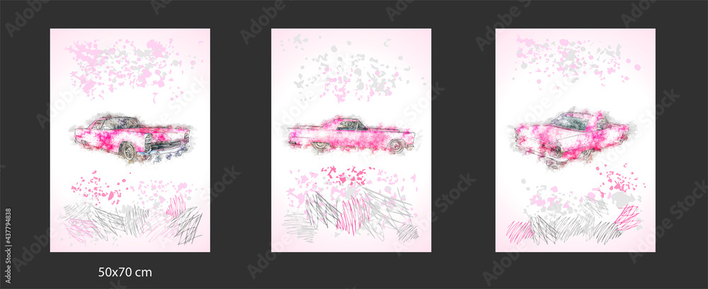 Drawing, picture of a sports car car in an abstract style, in pencil ...
