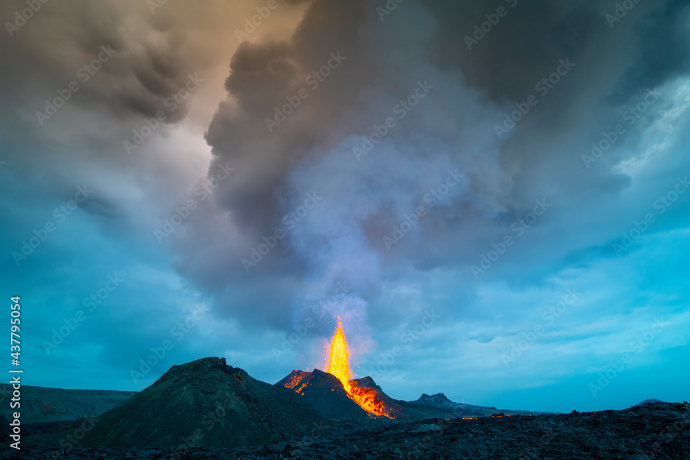 Iceland Volcano Volcanic Eruption with lava at Fagradalsfjall ...