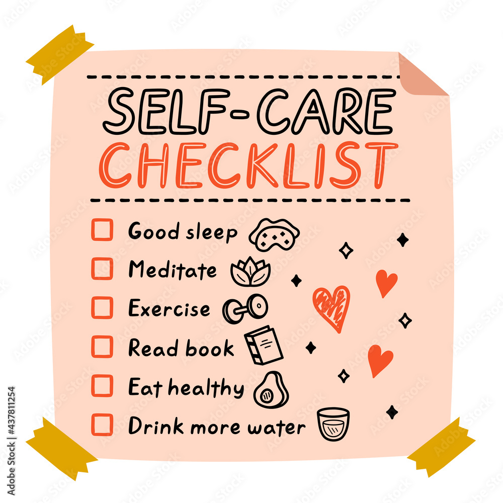Cute funny self-care to do list, checklist. Vector hand drawn cartoon ...