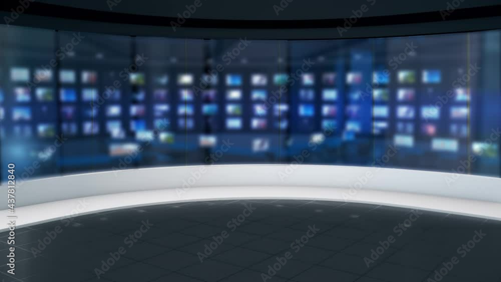 background video for news broadcast. TV broadcast studio control room ...