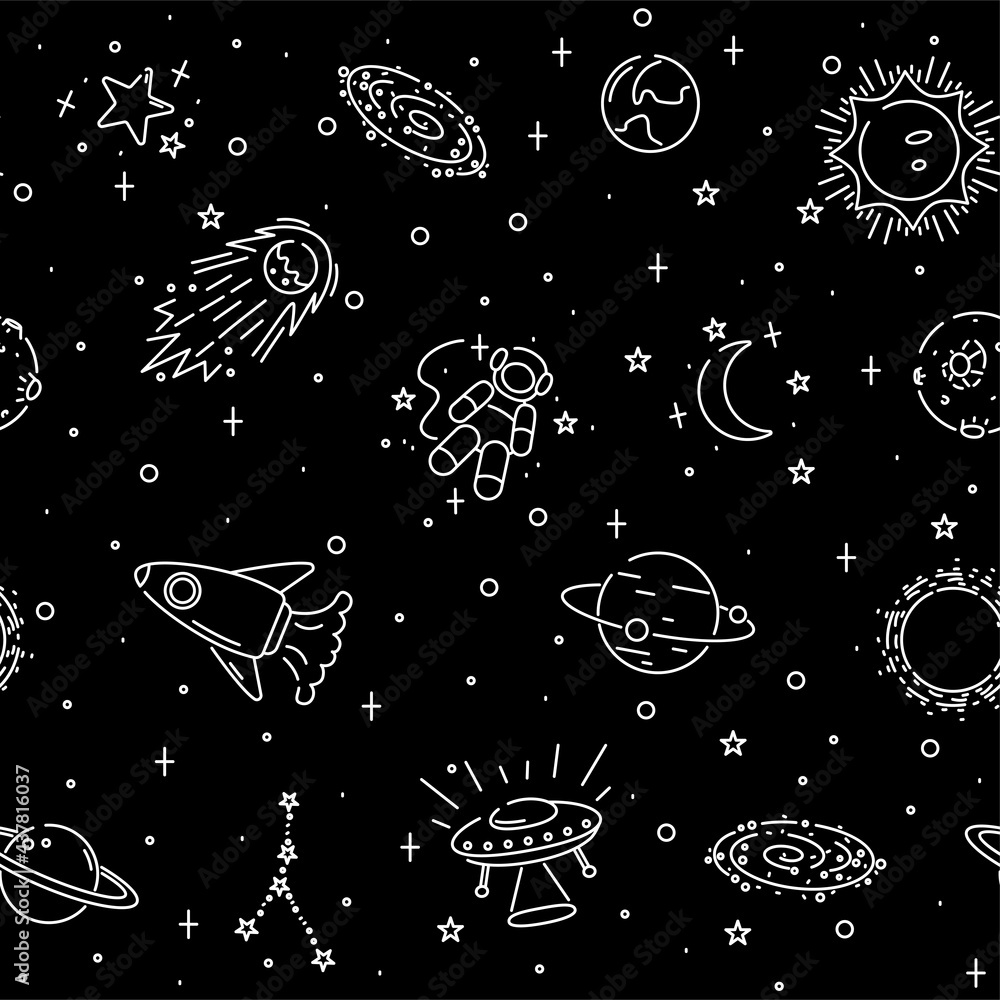 Outer space seamless pattern, planets, stars and astronomy elements ...