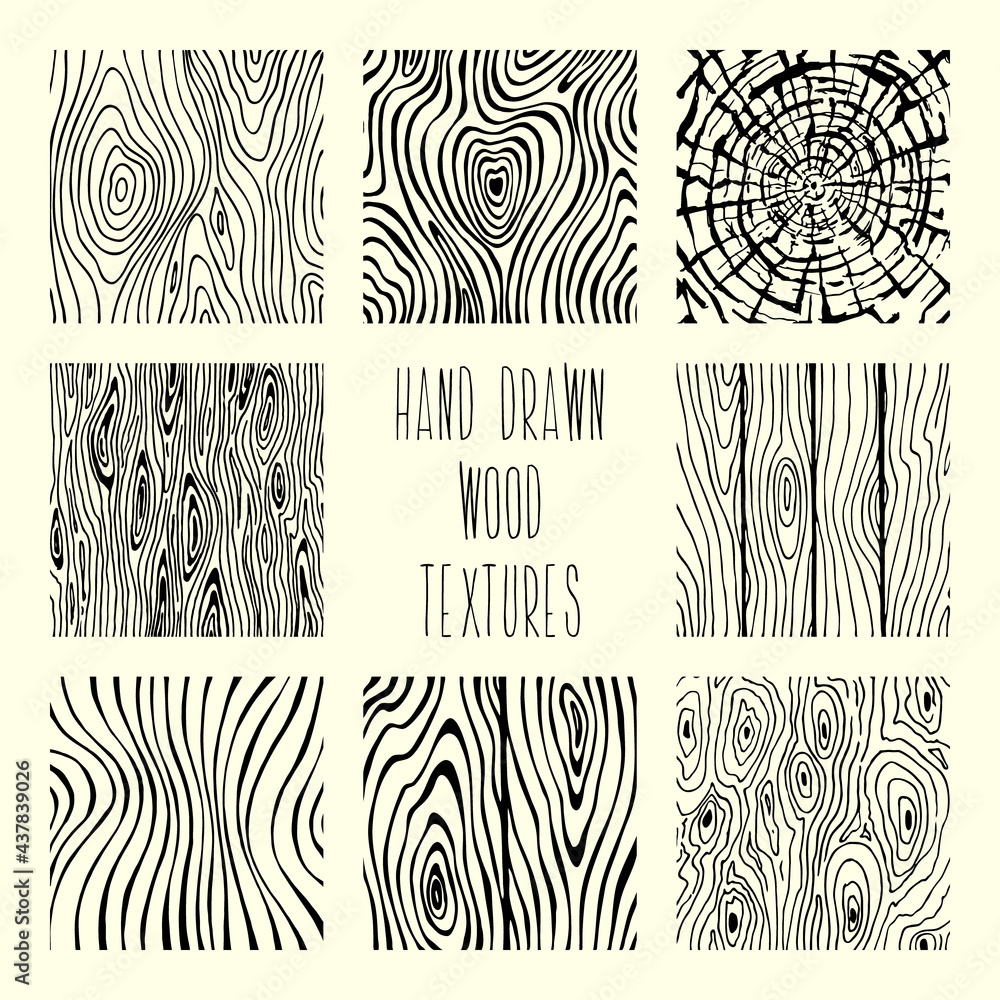 Vector set isolated patterns. Wood background. Hand drawn wooden ...