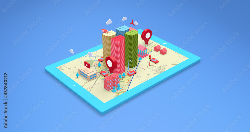 Cartoon Isometric 3D Smart City Concept. Futuristic Life On Smart ...