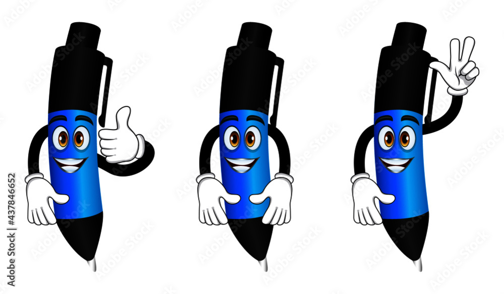 Mascot pen characters standing and doing different actions with ...