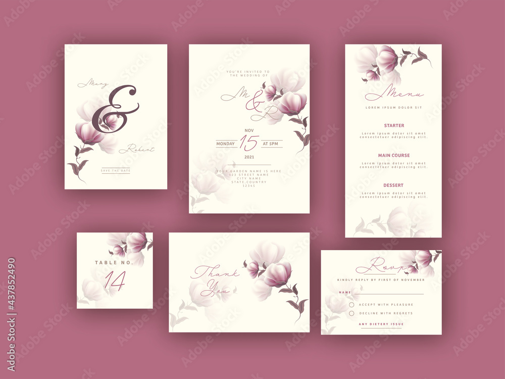 Elegant Wedding Invitation Card Template Layout In Six Options. Stock ...