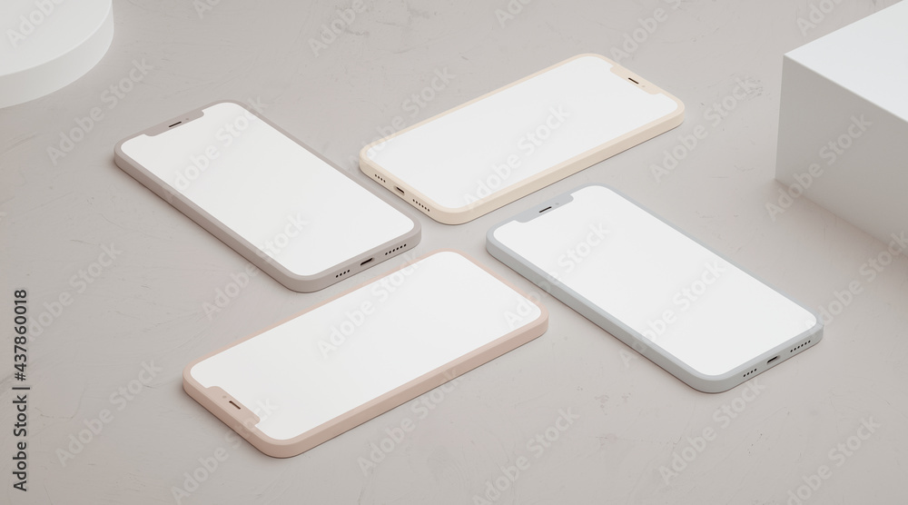 Four mobile phones mockup for app ui ux concept and design in 3D ...