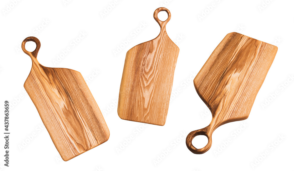 Set of wooden chopping cutting boards isolated on a white background ...