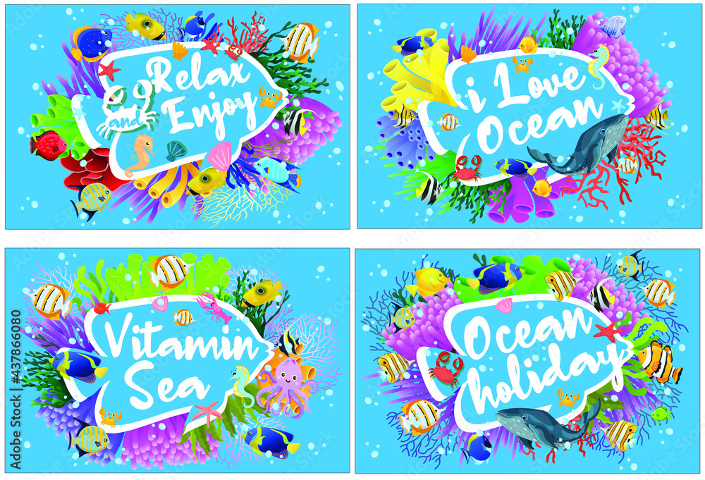 ocean cards template collection i love ocean , relax and enjoy, vitamin ...