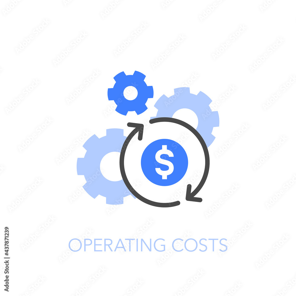Operating costs symbol with a few cogwheels, process arrows and dollar ...