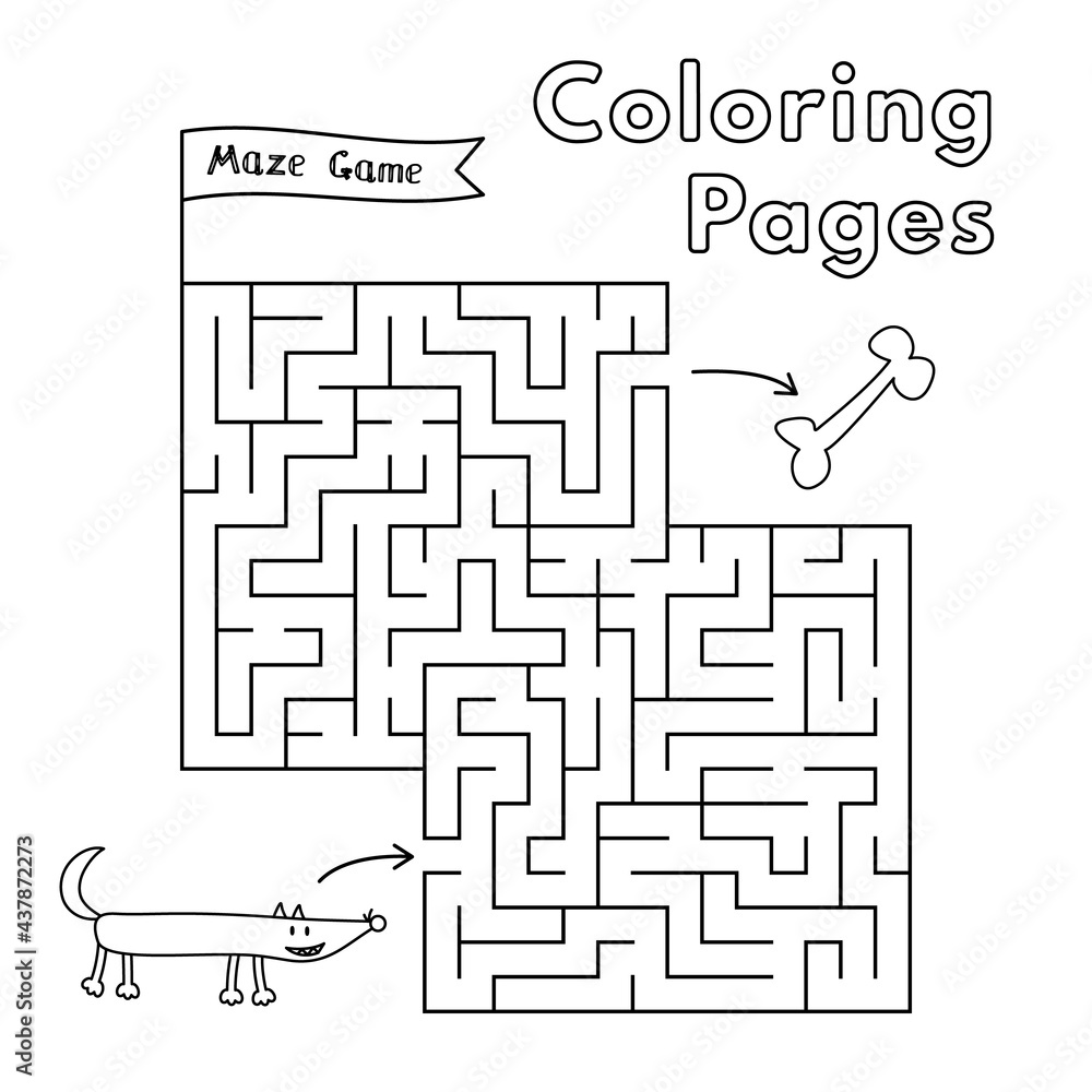 Cartoon wolf maze game for small children. Vector coloring book pages ...