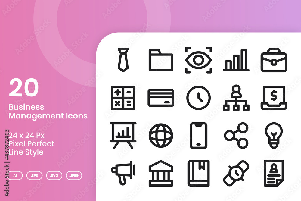 Set of 20 Business Management icons. Perfect for website mobile app ...