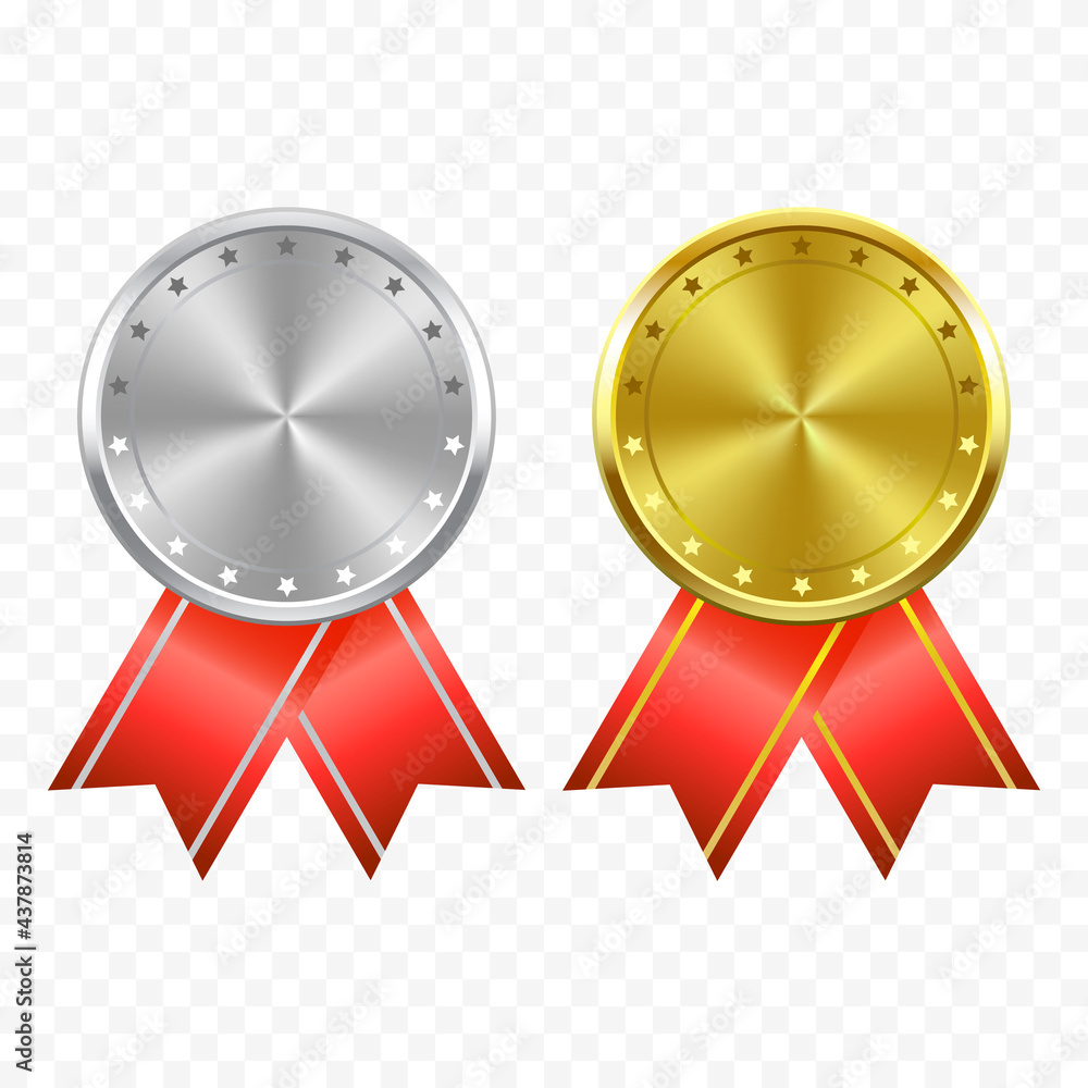 Golden and silver award, medal, certificate vector illustration, icon ...
