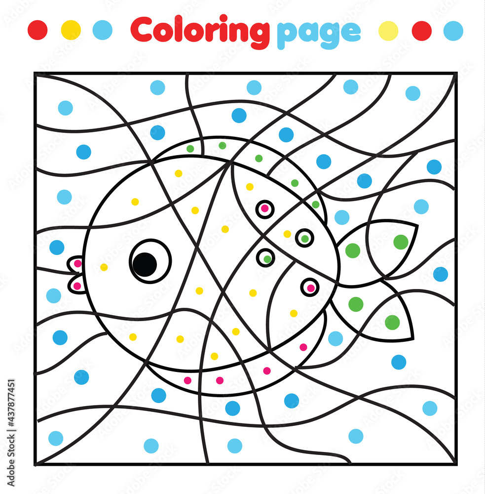Fish coloring page. Color by dots, printable activity. Worksheet for ...