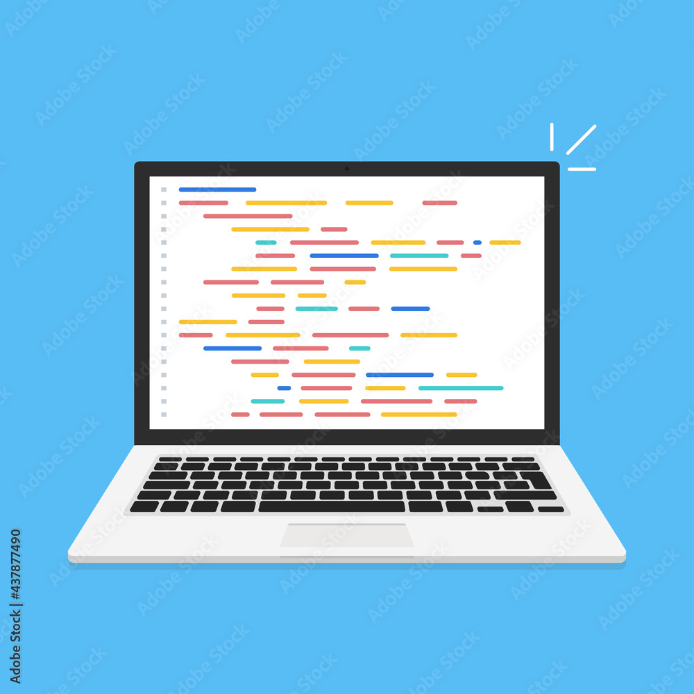 Programming, web development concept. Code on the screen laptop. Flat ...