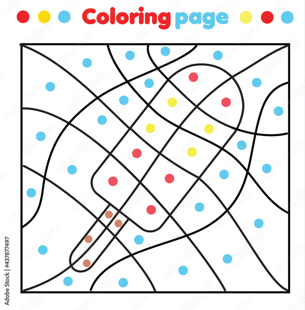 Ice cream coloring page. Color by dots, printable activity. Worksheet ...