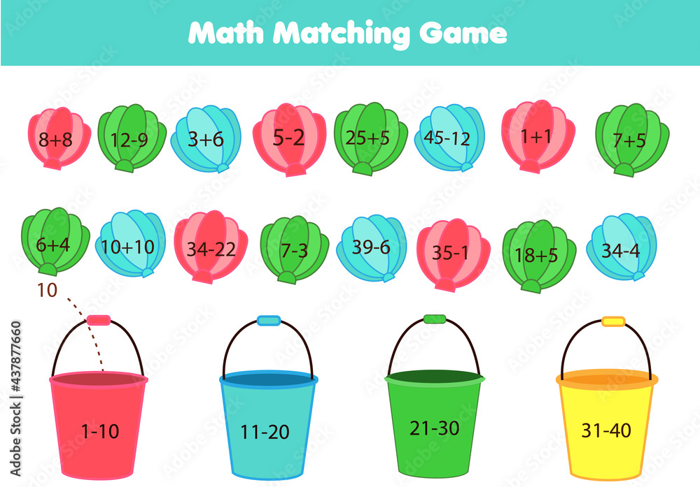 Mathematics children educational game. Summertime beach theme Matching ...