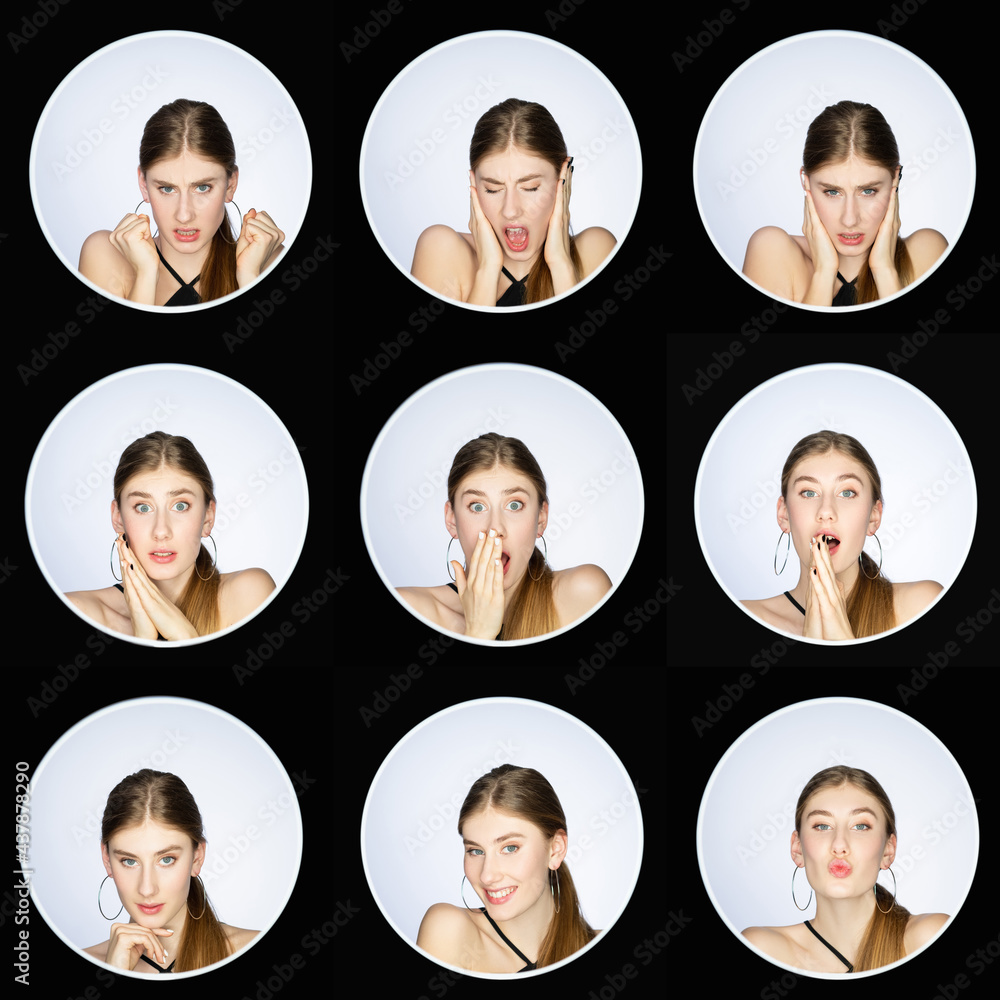 Emotion collage. Face collection. Mood series. Positive and negative ...