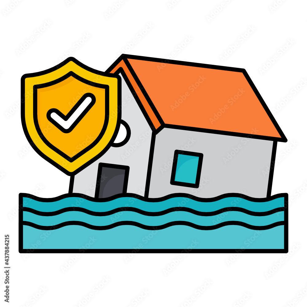 Flood insurance Concept, Heavy Rain Extreme Weather Vector Color Icon ...