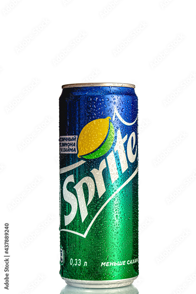 St. Petersburg, Russia, February 07, 2020. Sprite drink, with drops ...