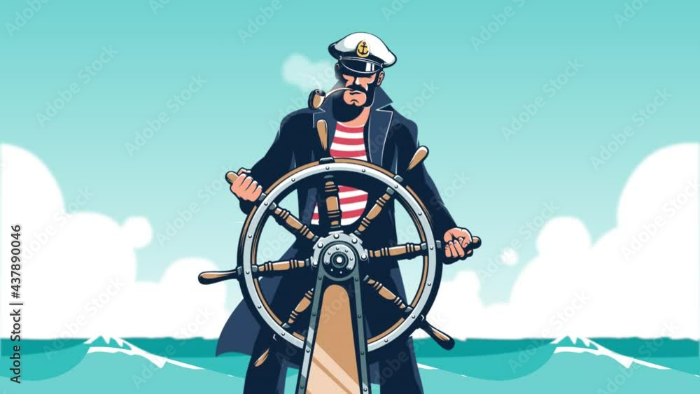 Vidéo Stock Sea Captain at the helm with blue ocean waves. Captain ...