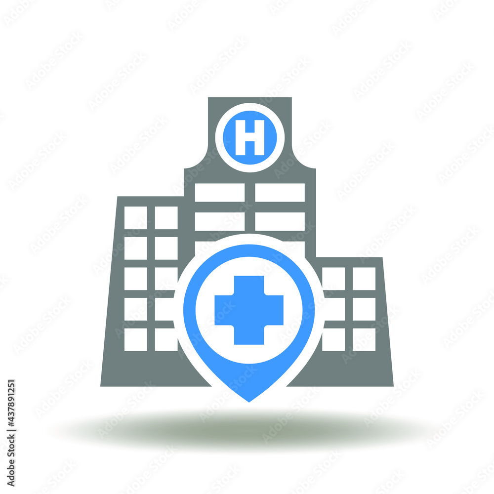 Hospital with location place pointer and medical cross vector ...