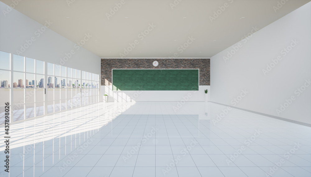 3d rendering of classroom background. Empty room interior in school ...