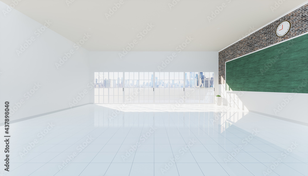 3d rendering of classroom background. Empty room interior in school ...
