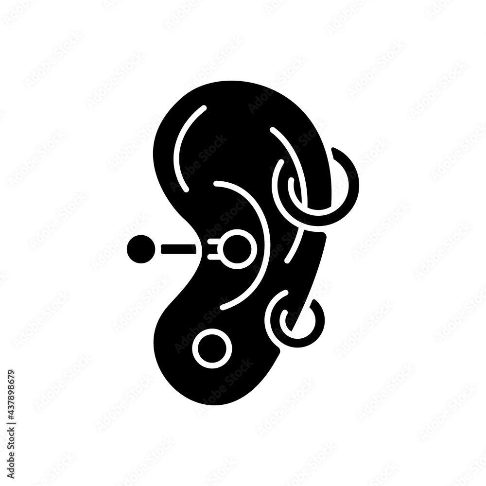 Ear piercing black glyph icon. Jewellery injected into human ears ...