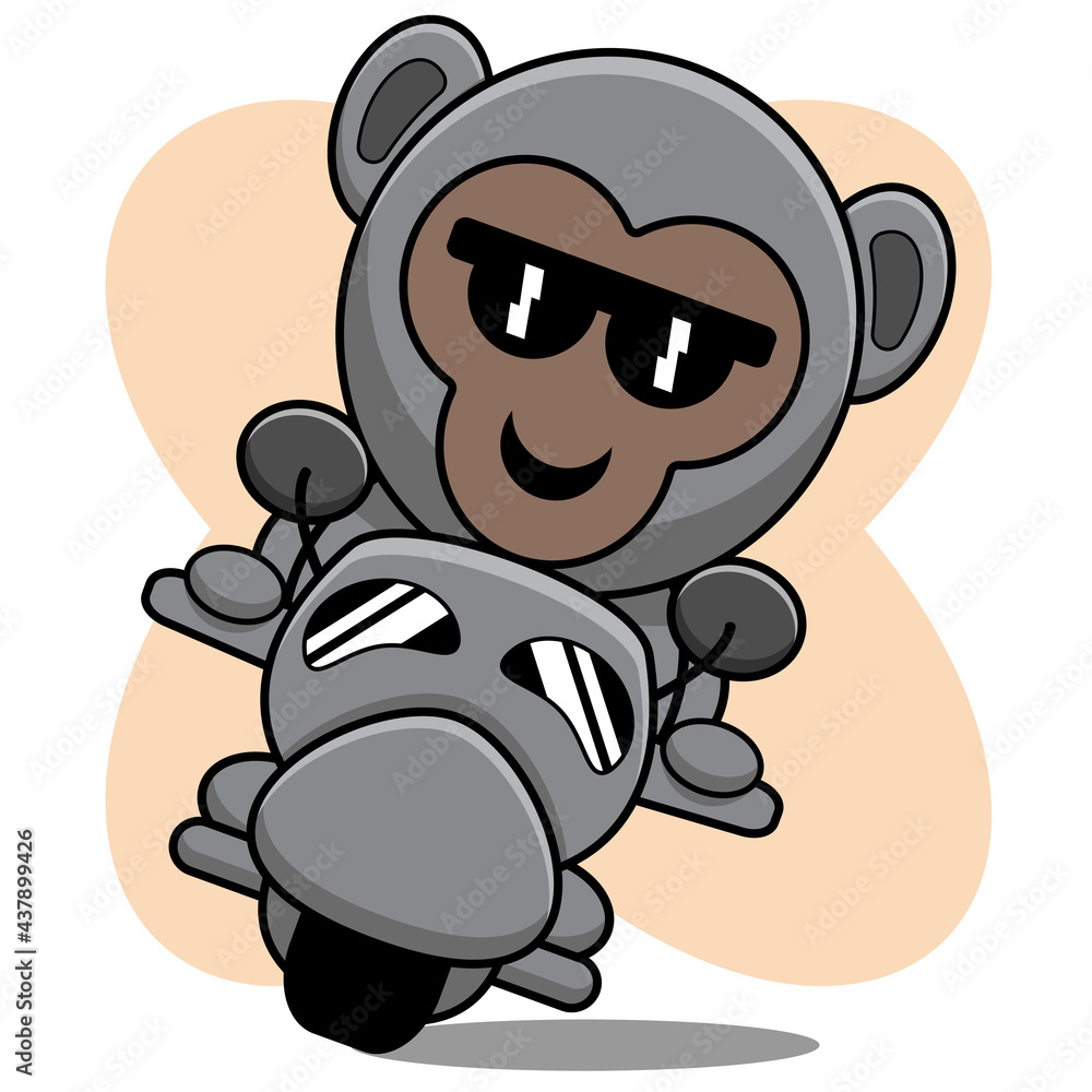 gorilla costume cartoon character design illustration riding a ...