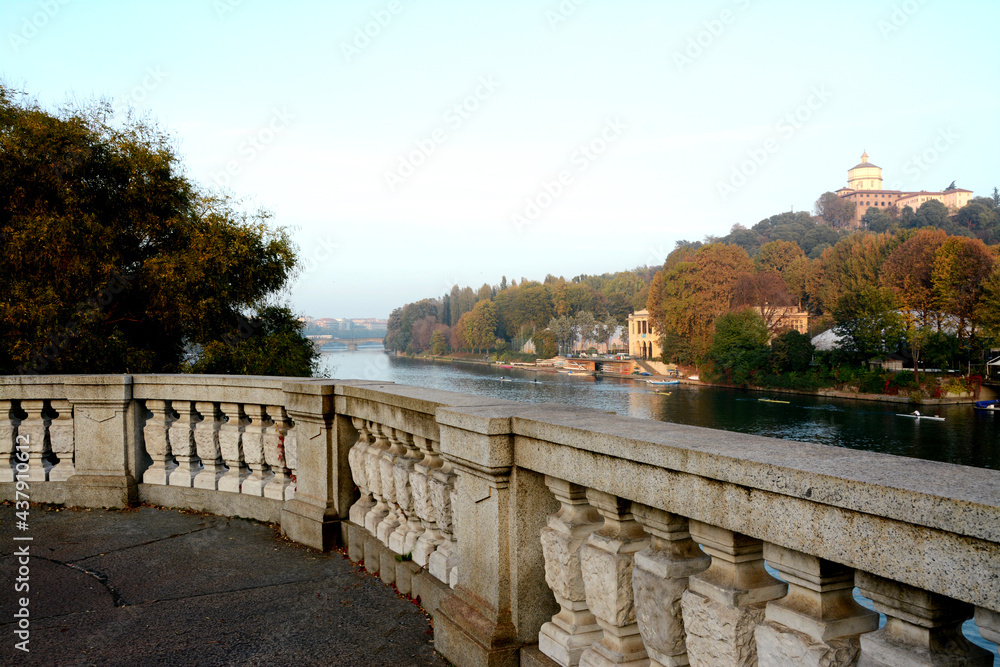 The river Po in Turin through the historic center of the city and you ...