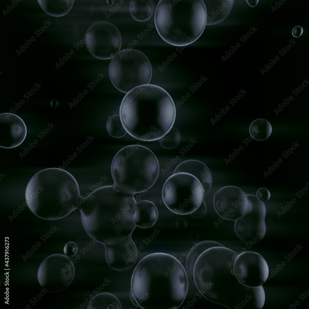 Floating liquid blob with depth of field. Fluid abstract metaball futuristic shapes. 3d ...