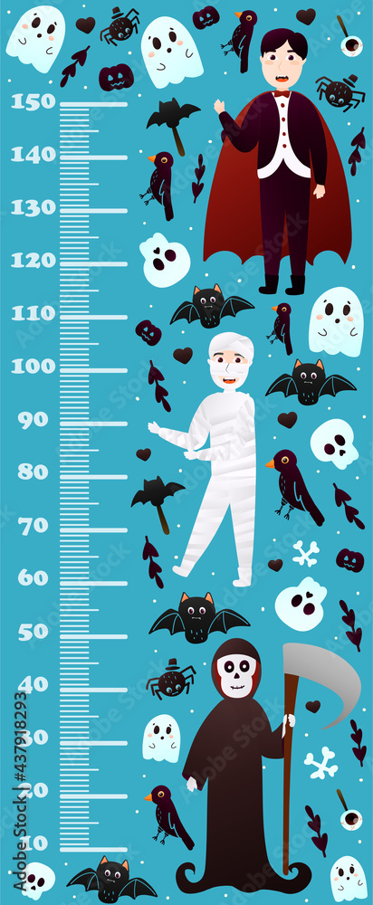 Halloween height chart for kids with cute monster characters - vampire ...
