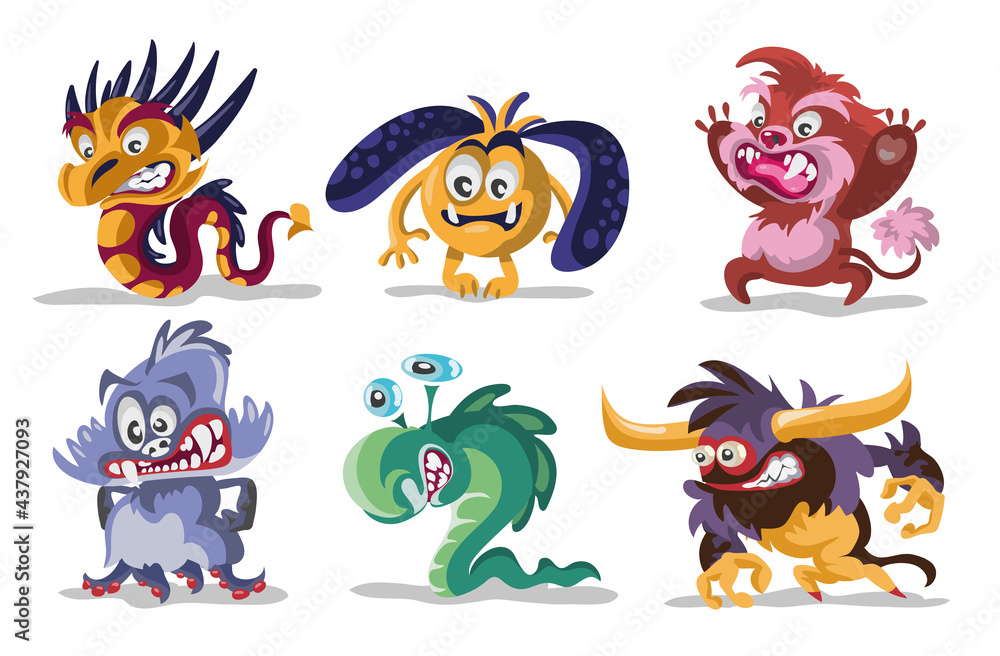 Cartoon Monsters set. Vector set of cartoon monsters isolated. Design ...