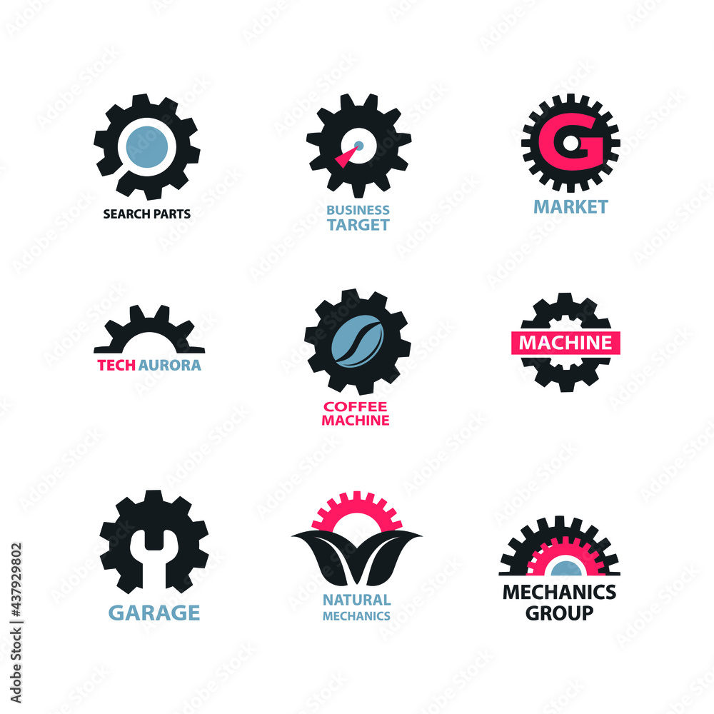 Set of gear wheel icons and logos, isolated on white background ...