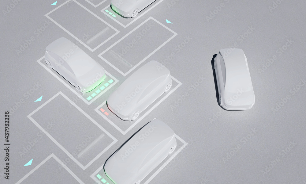 self-driving car, wireless charging, 3D rendering image. wireless ...