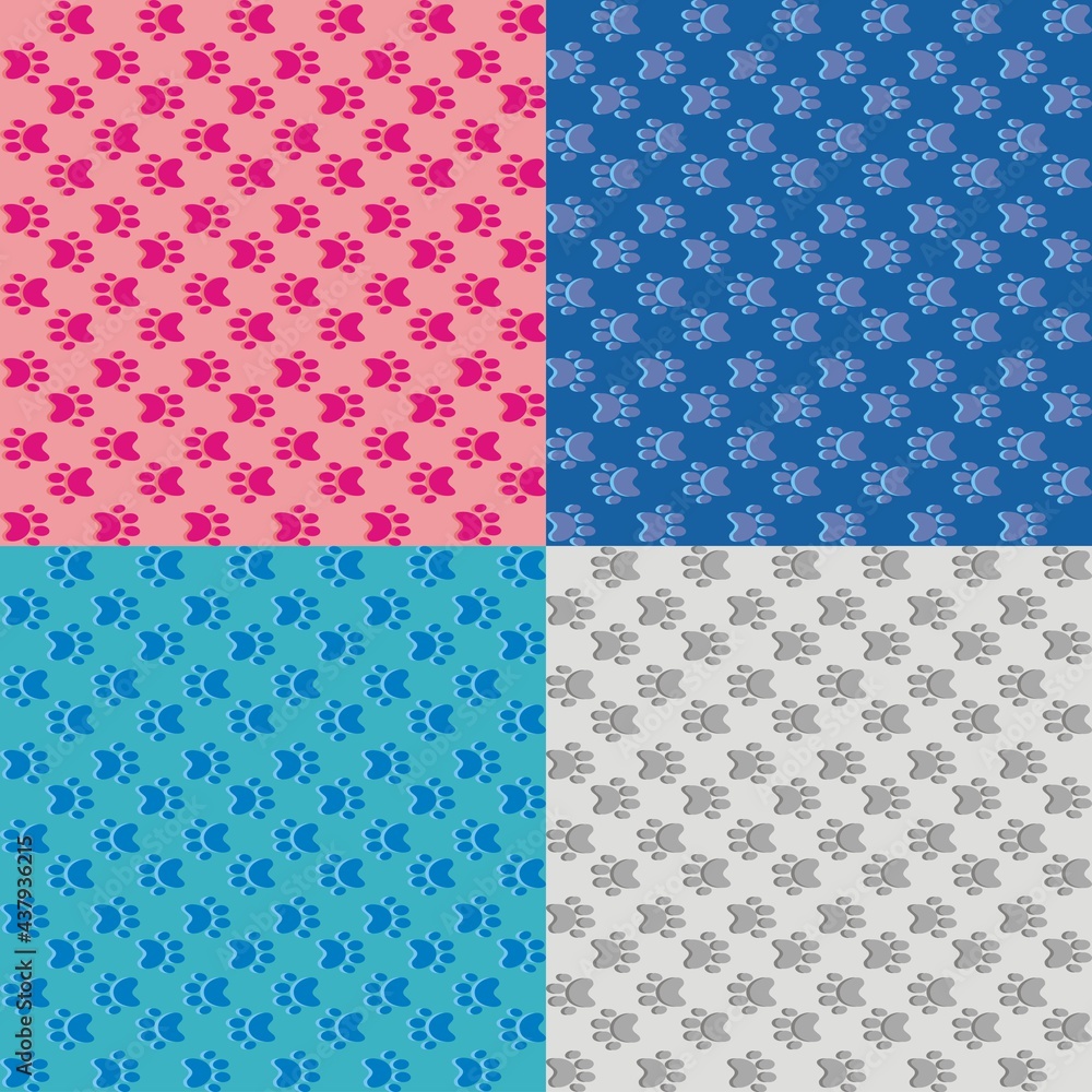 Wallpaper, set of four backgrounds with dog paws, different color ...