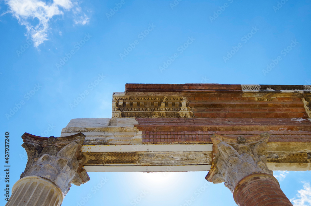 Famous landmark of ancient and historic city temple ruins with columns ...